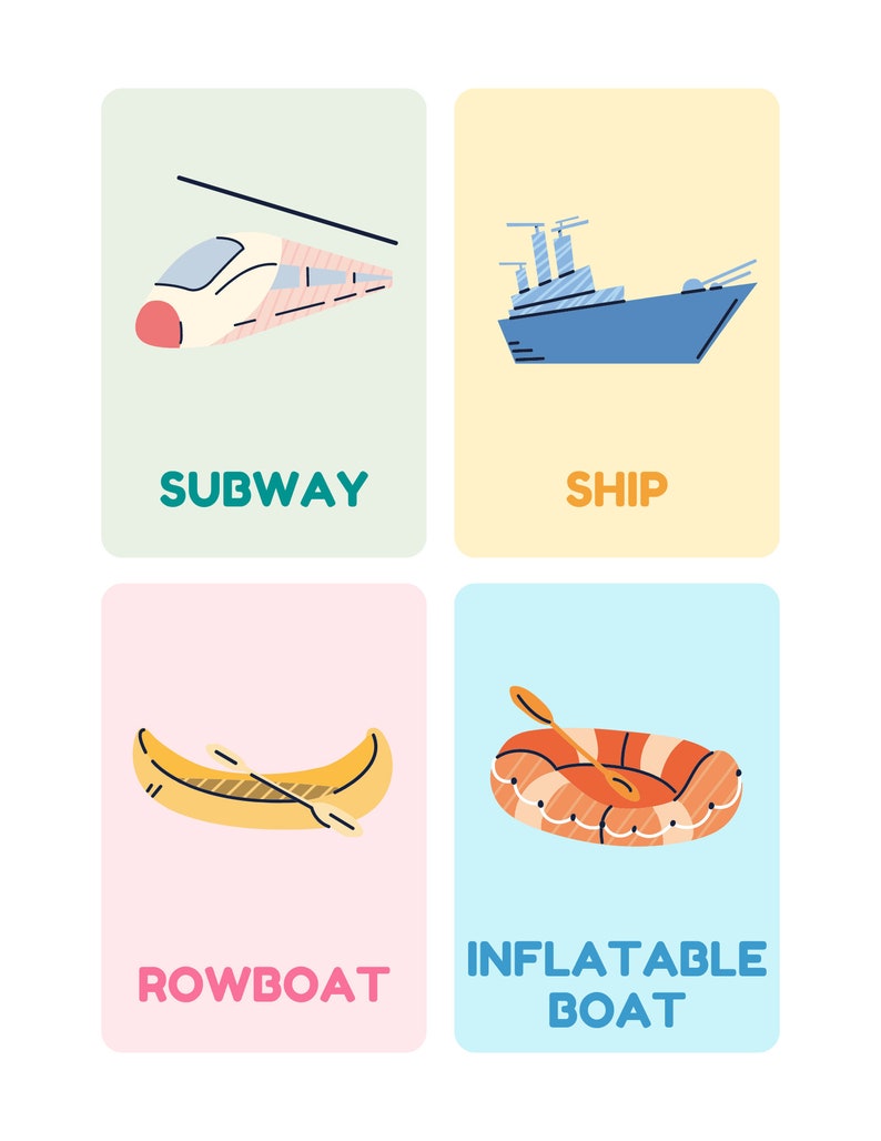 24 Vehicles Flashcards, Printable Montessori Flash Cards,pre-school ...