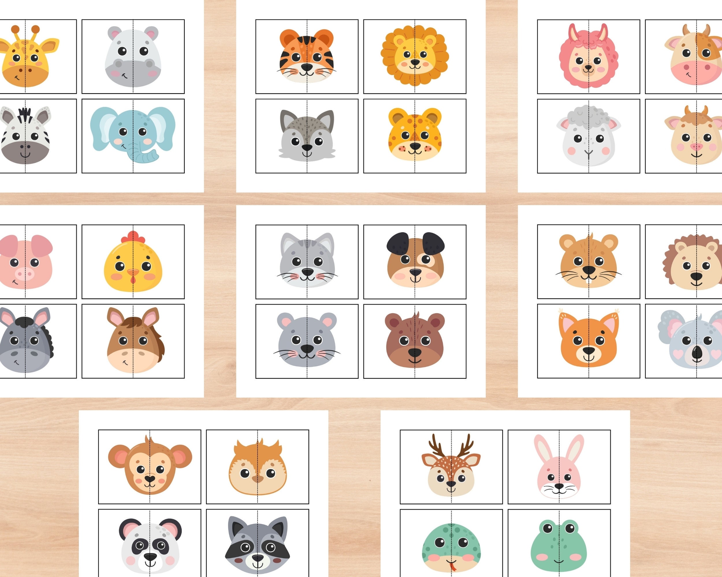 32 Animals Matching Game for Kids, Symmetry Puzzle, Match Picture Card ...