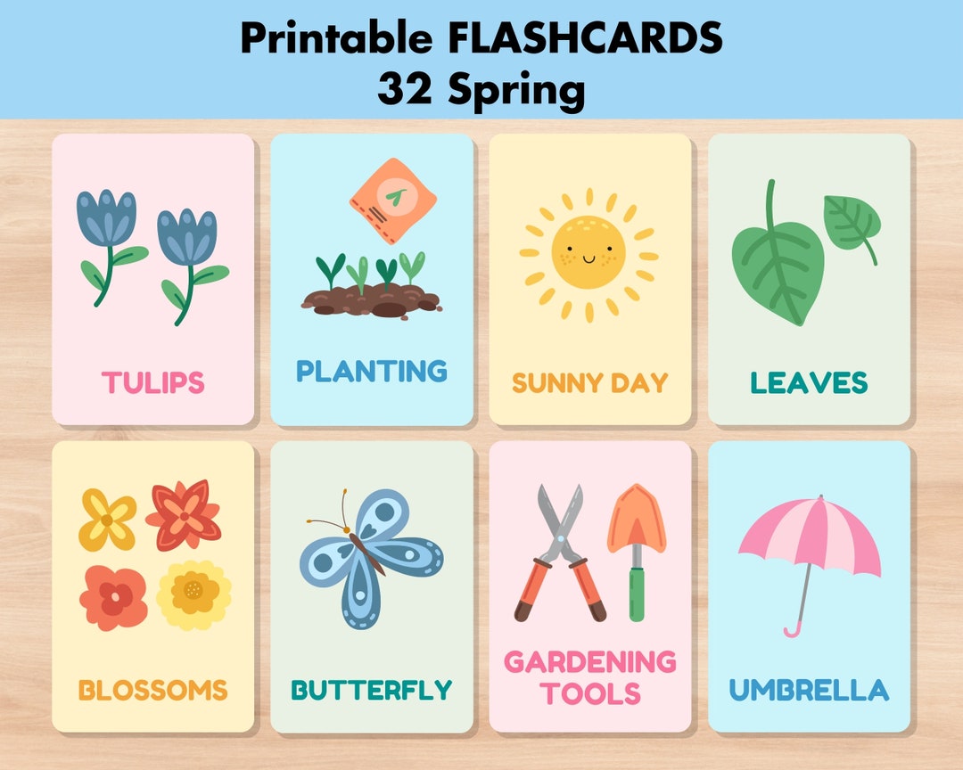 32 Spring Flashcards, Season Vocabulary Nature Cards, Printable ...