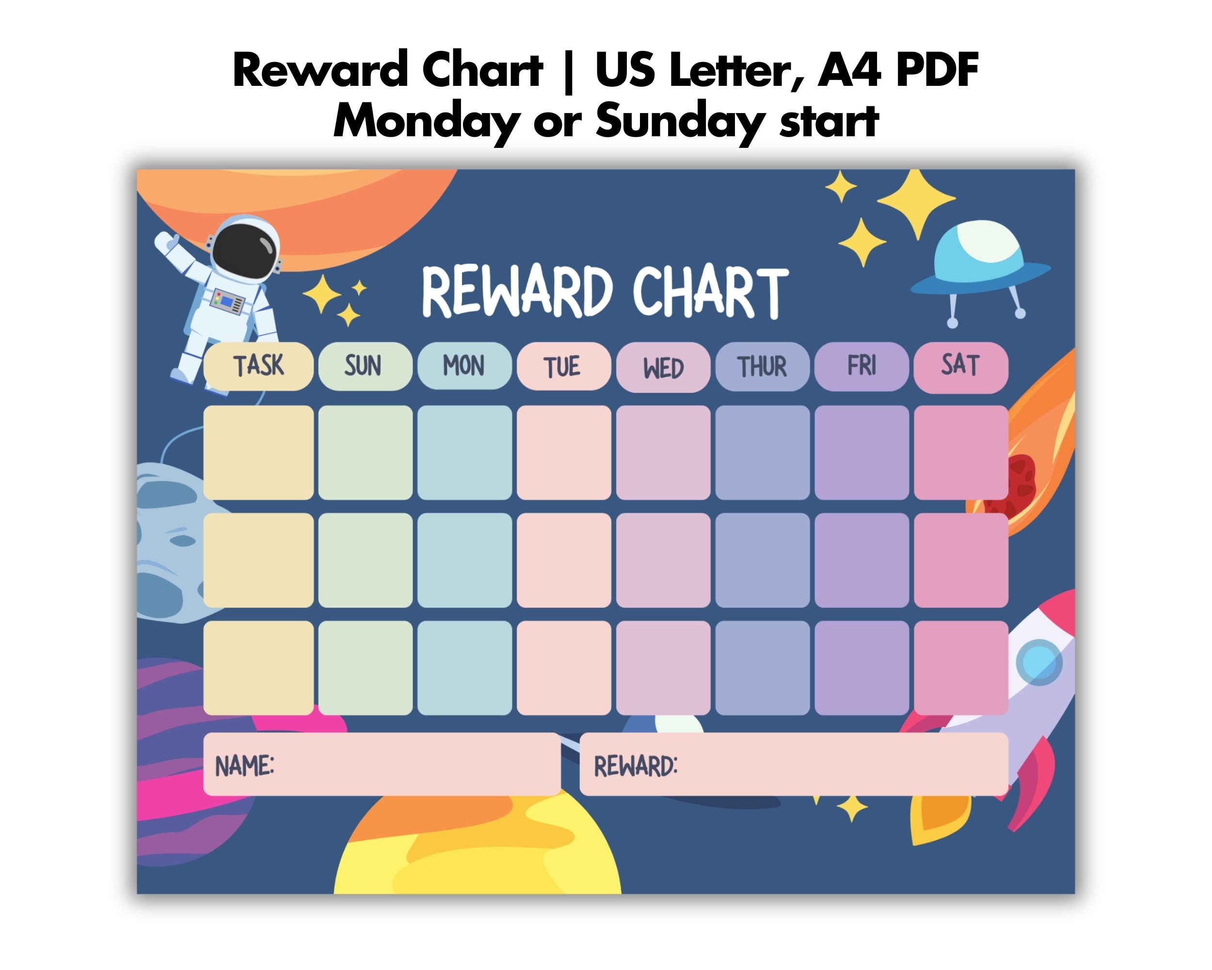 Astronaut Reward Chart Toddler, Printable Sticker Chart,kids Chore ...