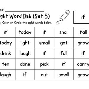 Sight Word Dab It Worksheet, Sight Word Activity, Printable Worksheets ...