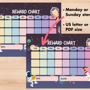 Outer Space Reward Chart Toddler, Printable Sticker Chart, Kids Chore ...