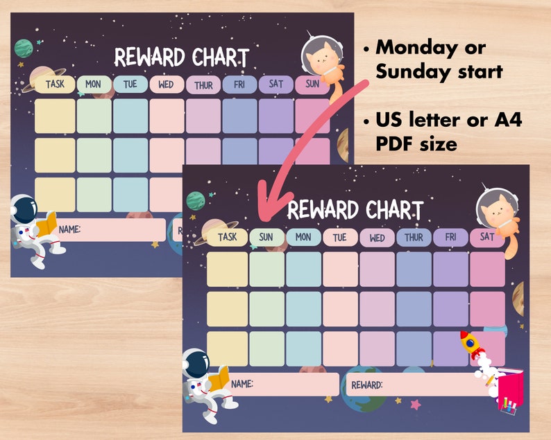 Outer Space Reward Chart Toddler, Printable Sticker Chart, Kids Chore ...