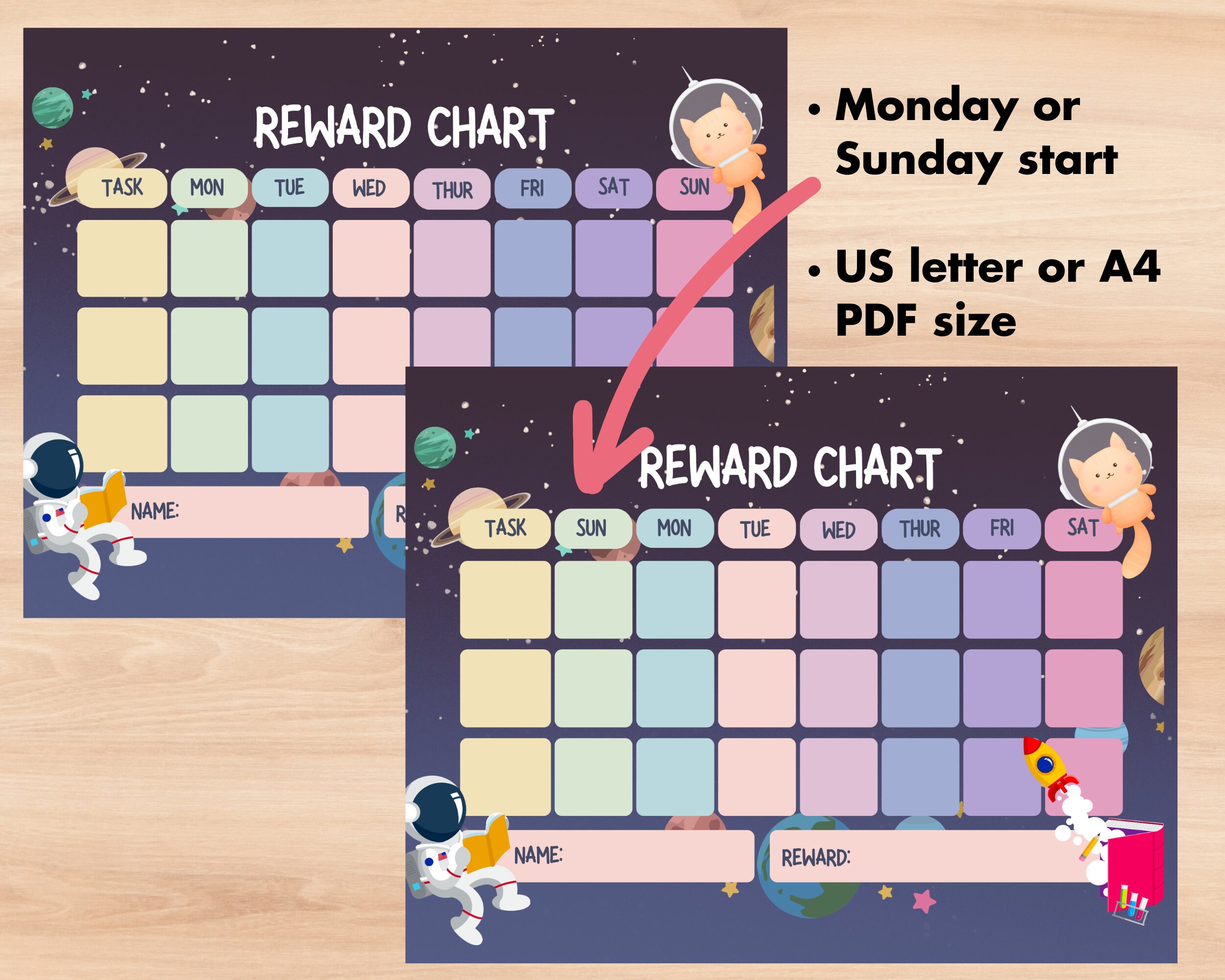 Outer Space Reward Chart Toddler, Printable Sticker Chart, Kids Chore ...