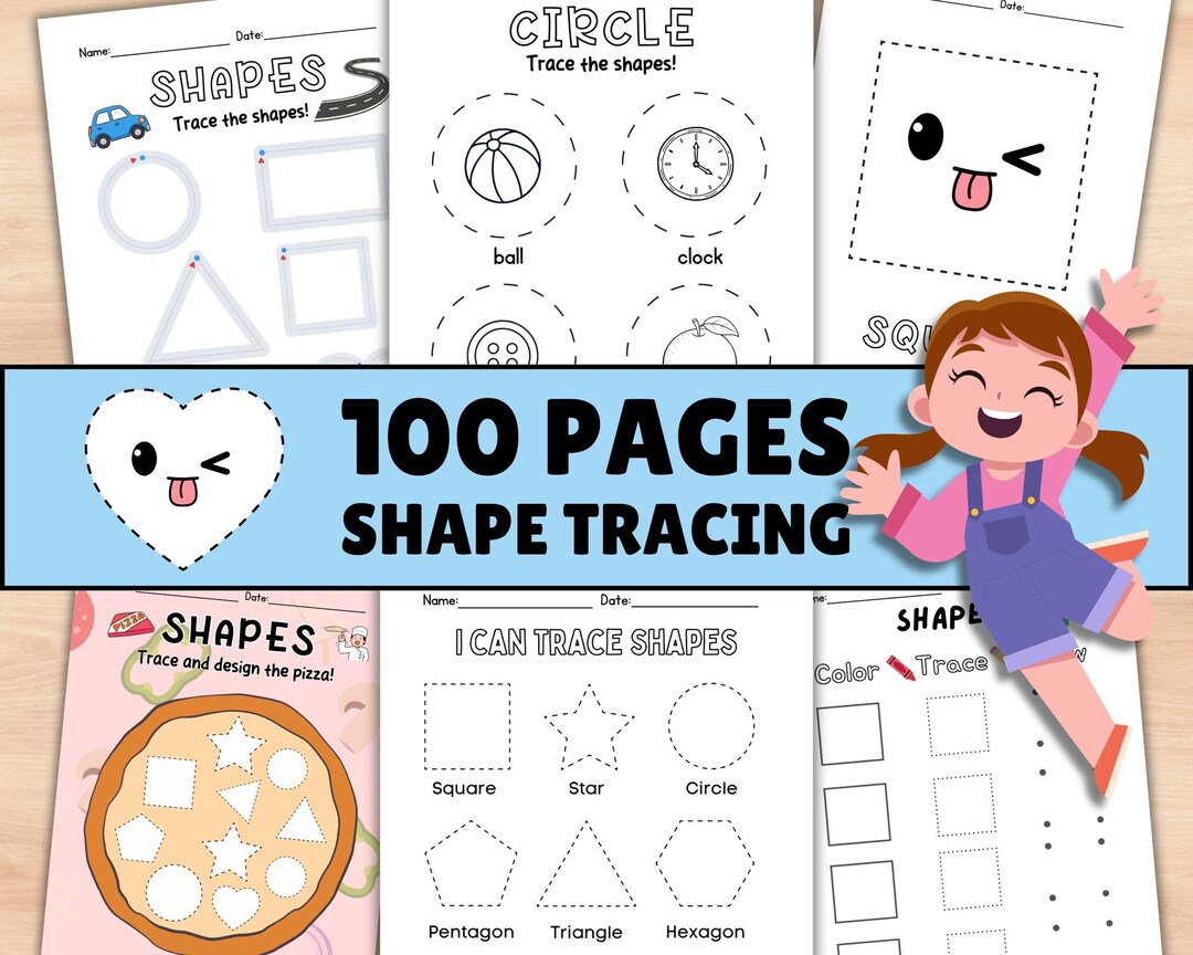 100 Pages Shape Tracing Worksheets PDF for Kids | Preschool ...