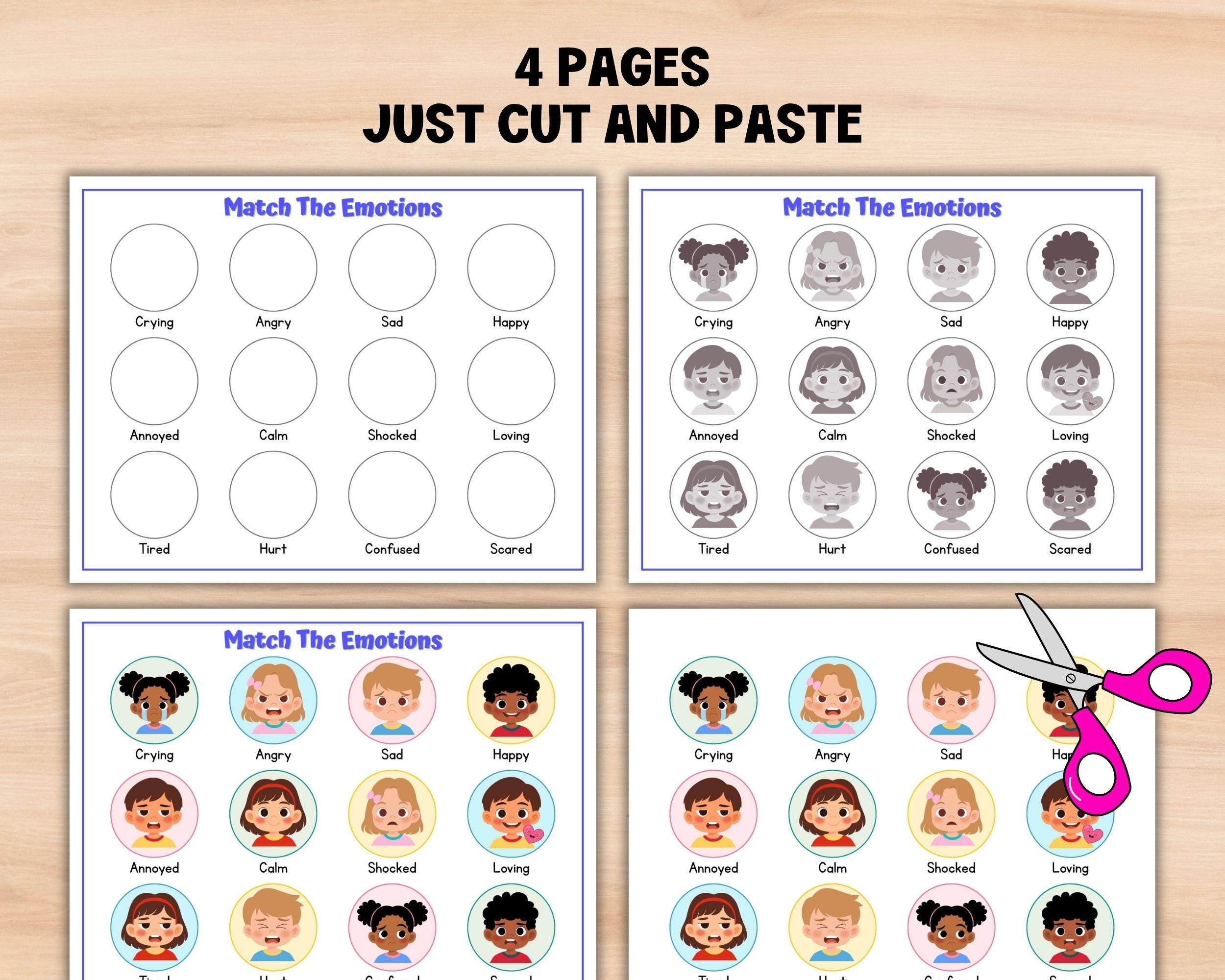 Emotions Matching Activity for Kids Printable, Cut and Paste Feelings ...
