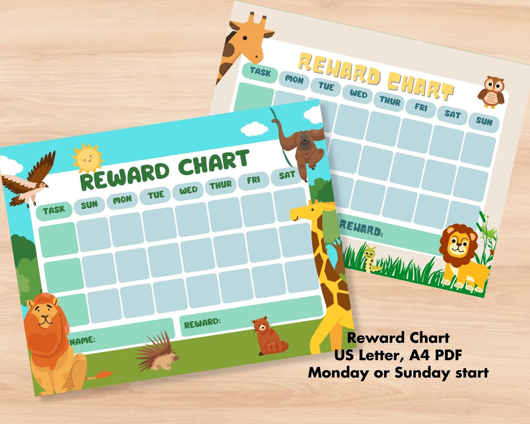 Animal Reward Chart Toddler, Printable Sticker Chart,kids Chore Chart ...