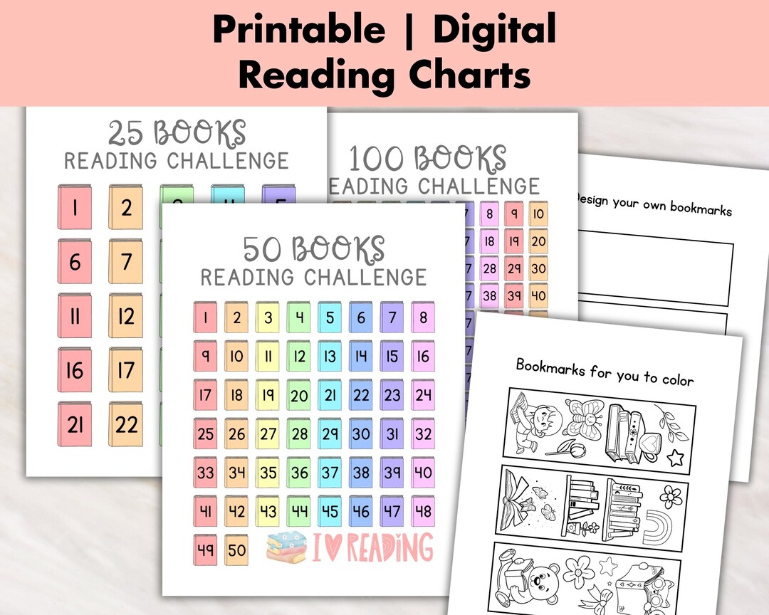 Printable Reading Challenge Chart Rainbow, Kids Book Tracker Bookmarks ...