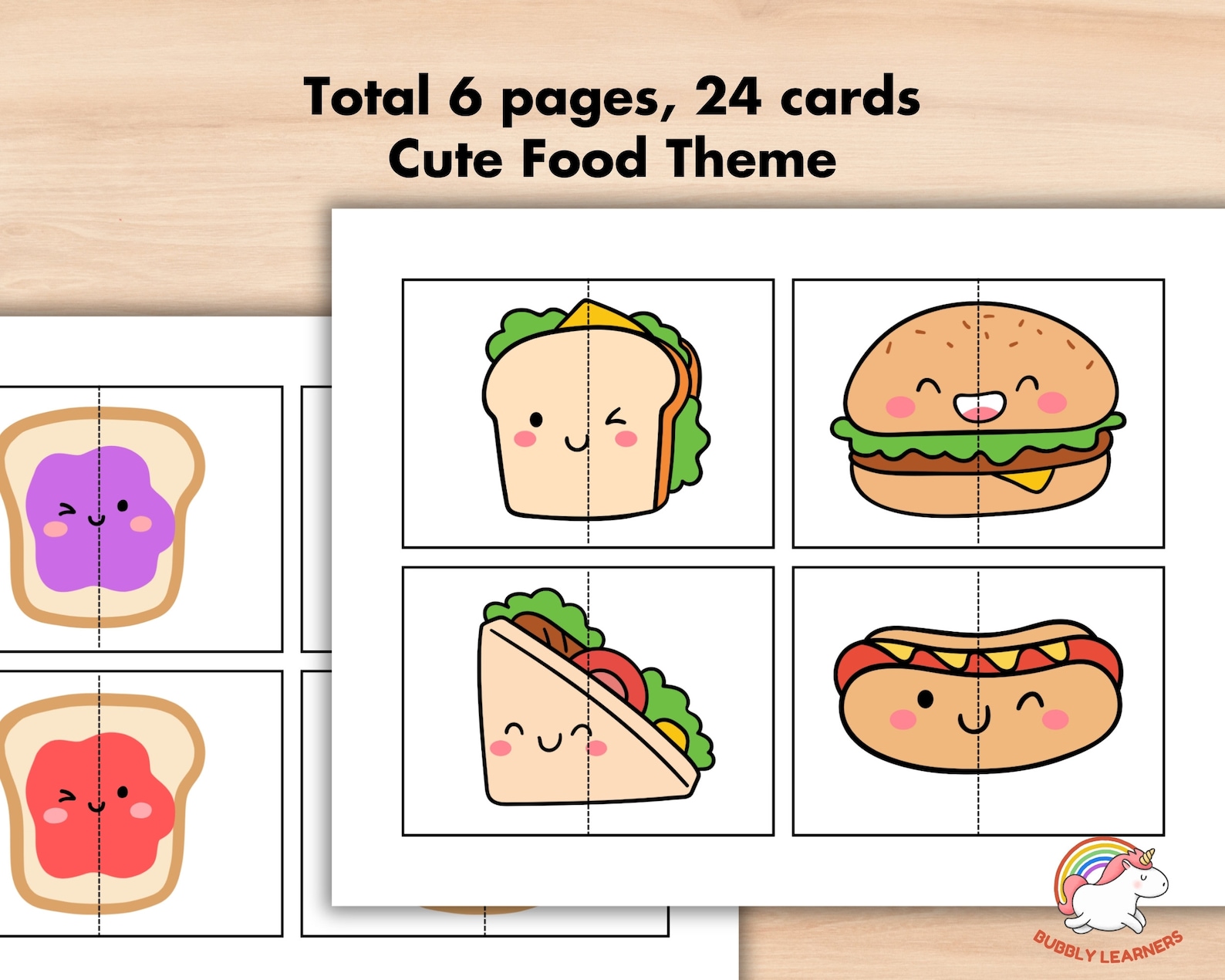 Food Matching Card Game, Symmetry Puzzle, Printable Toddler Preschool ...