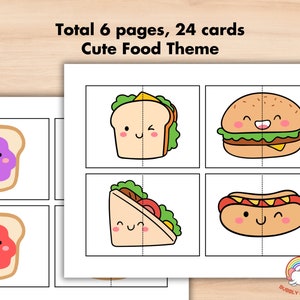 Food Matching Card Game, Symmetry Puzzle, Printable Toddler Preschool ...