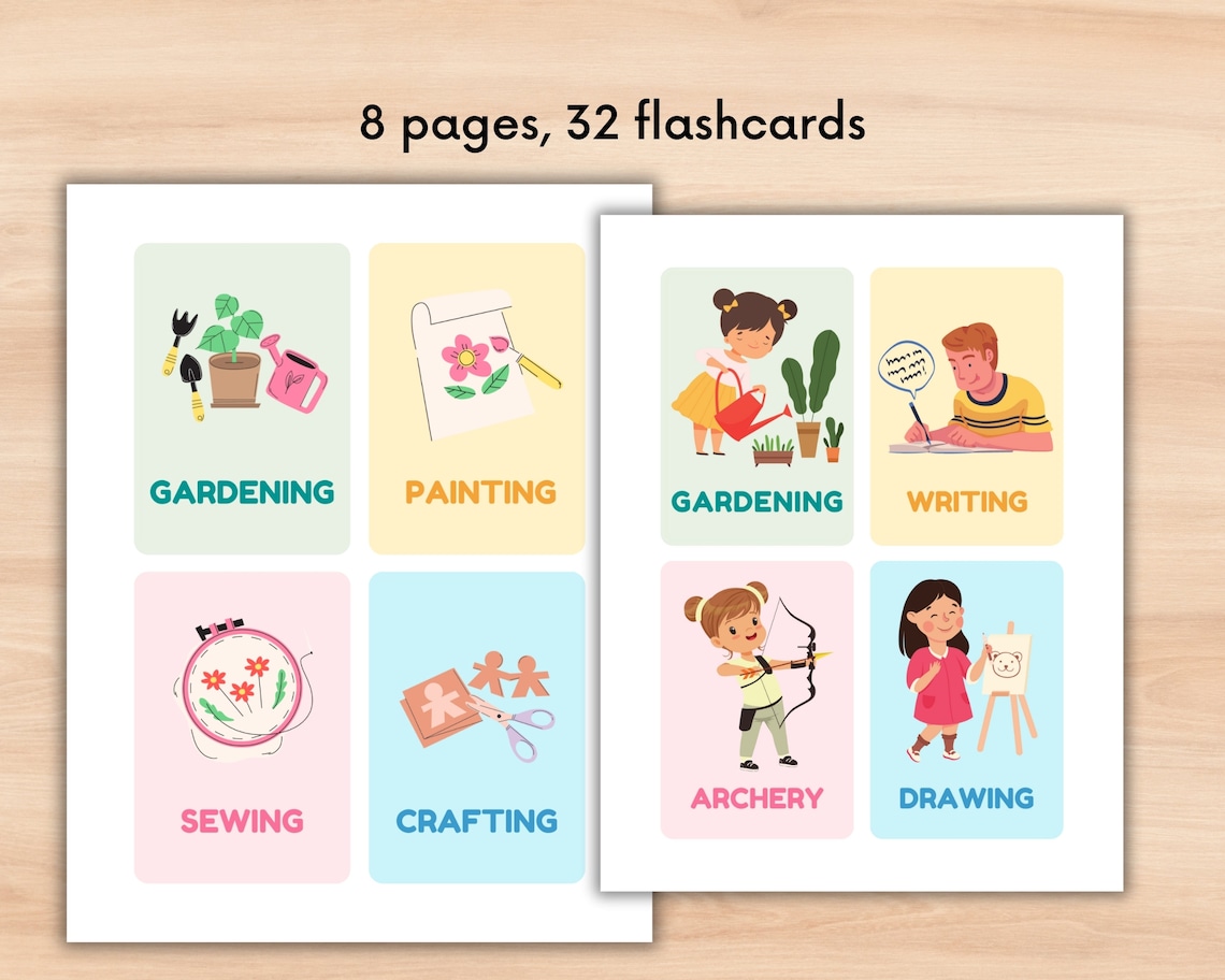 32 Hobby Flashcards, Printable Montessori Flash Cards,pre-school Cards ...
