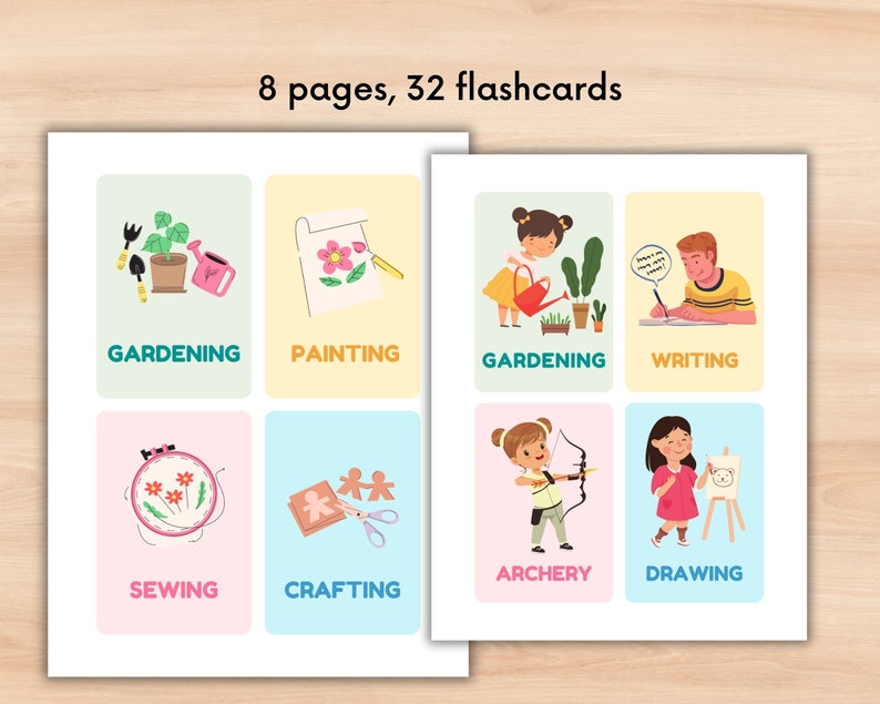 32 Hobby Flashcards, Printable Montessori Flash Cards,pre-school Cards ...