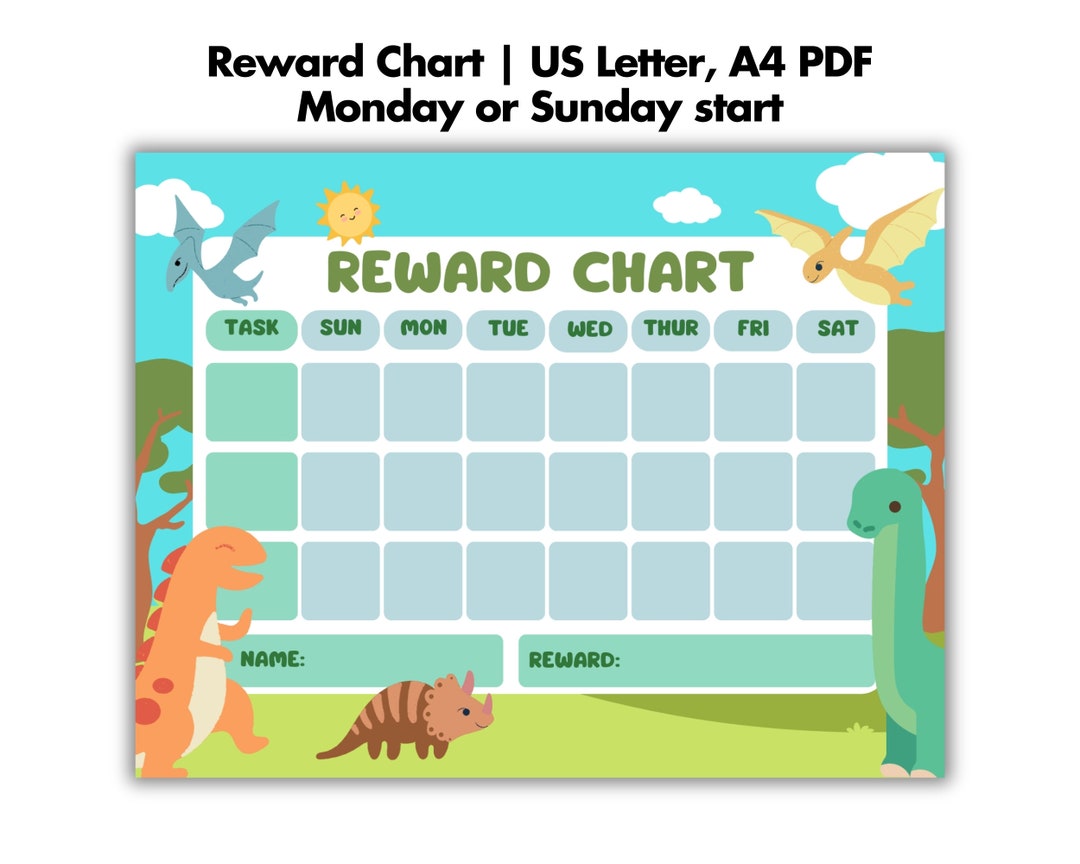 Dinosaur Reward Chart Toddler, Boys Potty Training, Kids Chore Chart ...