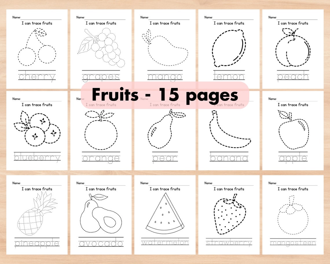 Preschool Fruits Vegetables Tracing Worksheets,trace Pages Printable ...