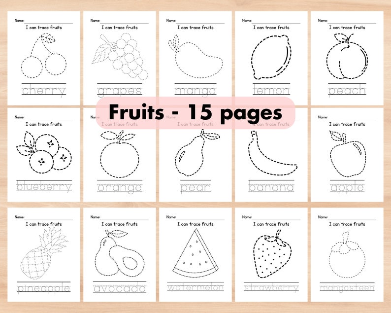 Preschool Fruits Vegetables Tracing Worksheets,trace Pages Printable ...