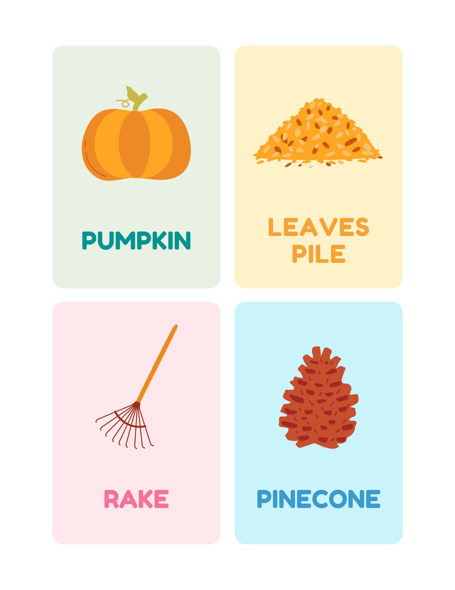 28 Autumn Flashcards, Fall Vocabulary Nature Cards, Printable ...