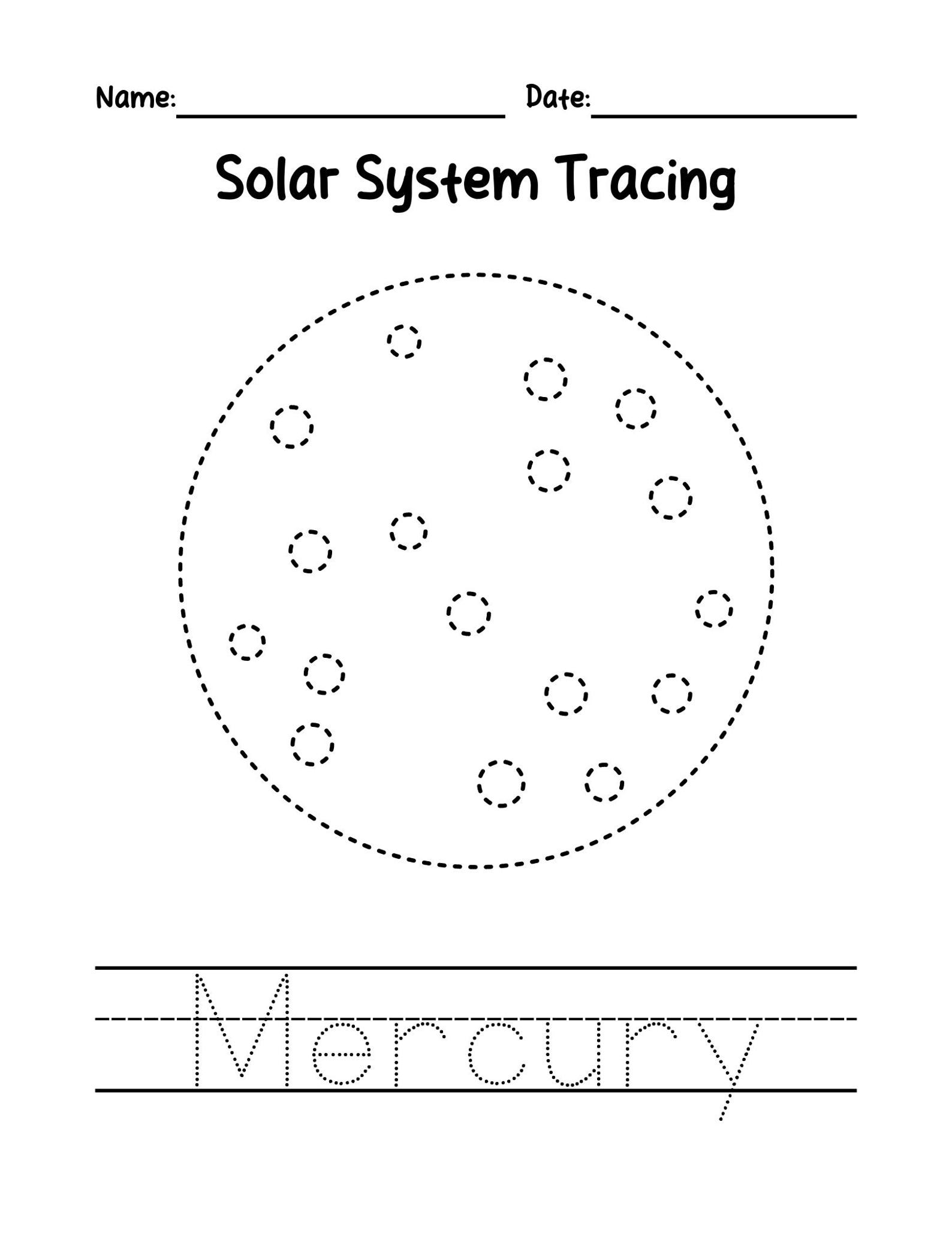 Solar System Tracing Bundle, Planet Name Line Trace Page Printable ...