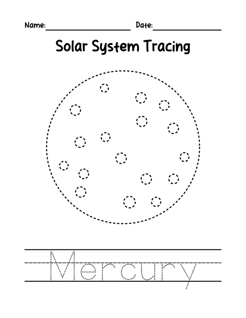 Solar System Tracing Pages, Planet Name Line Trace Page Printable ...