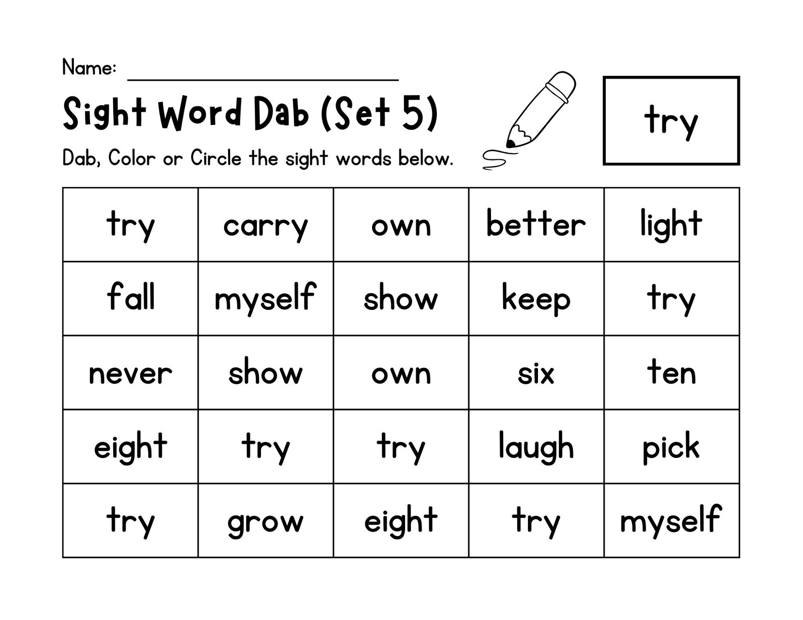 Sight Word Dab It Worksheet, Sight Word Activity, Printable Worksheets ...