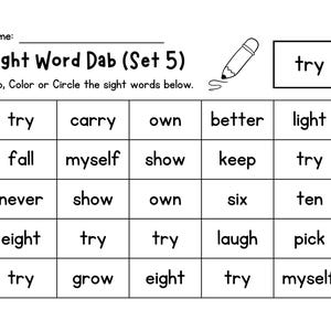 Sight Word Dab It Worksheet, Sight Word Activity, Printable Worksheets ...