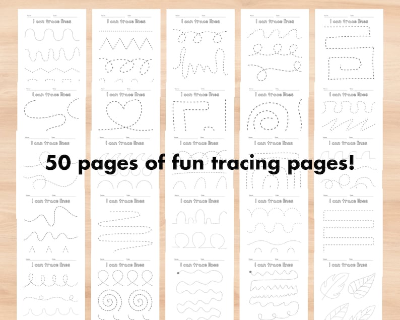 50 Preschool Line Tracing Worksheets Bundle, Line Trace Page Printable ...