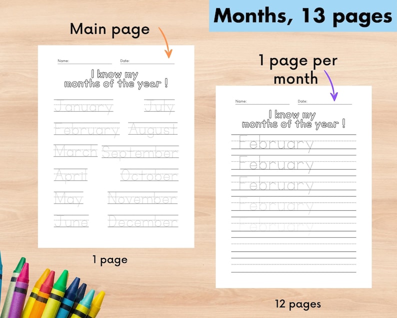 Tracing Months Preschool Worksheets, Days of the Week Printable ...