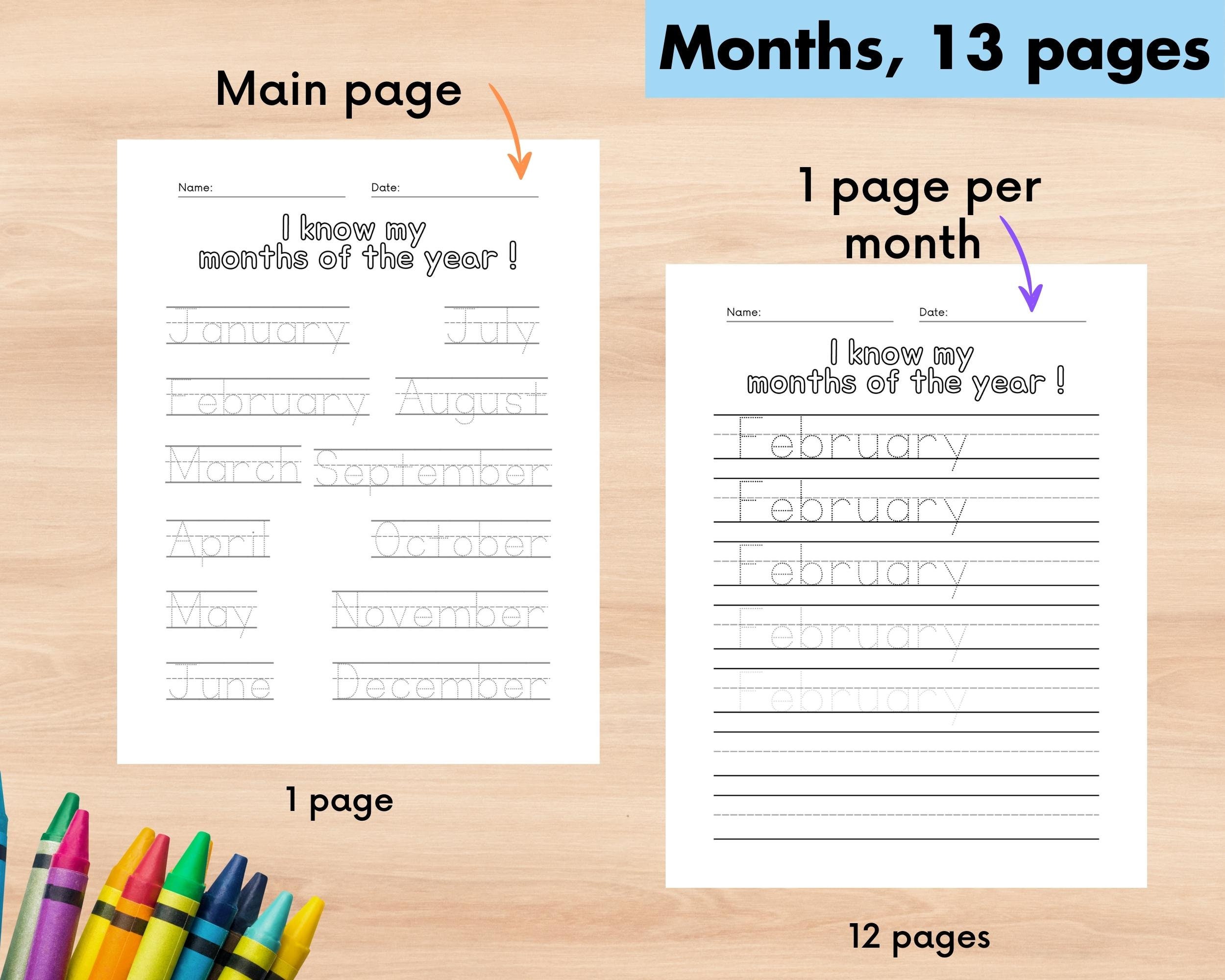 Tracing Months Preschool Worksheets, Days of the Week Printable ...