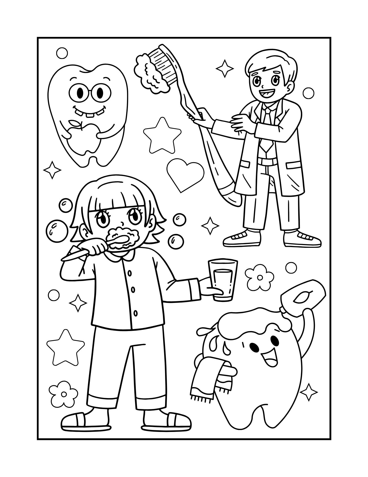 Dental Teeth Coloring Pages, Cute Kids Tooth Coloring Sheets, Dental ...