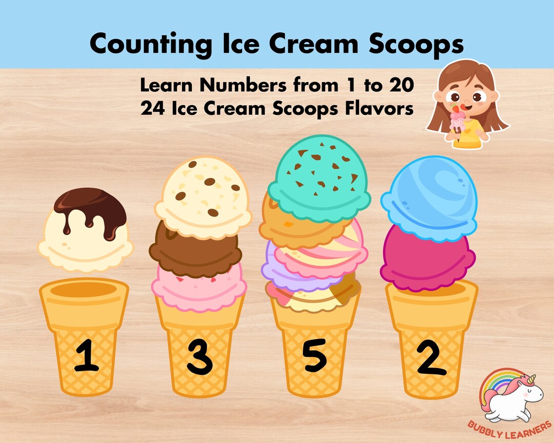 Count the Ice Cream Scoops, Printable Preschool Math Counting 1-20 ...