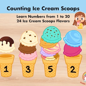 Count the Ice Cream Scoops, Printable Preschool Math Counting 1-20 ...