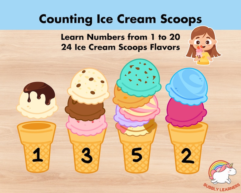 Count the Ice Cream Scoops, Printable Preschool Math Counting 1-20 ...