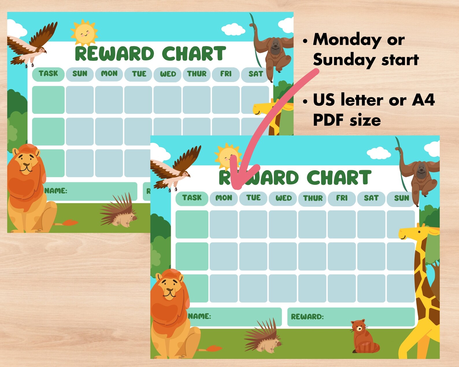 Safari Animal Reward Chart Toddler, Jungle Potty Training,printable ...