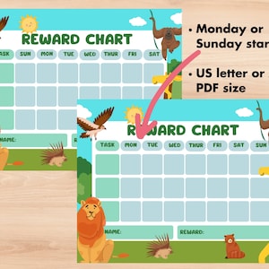 Safari Animal Reward Chart Toddler, Jungle Potty Training,printable ...