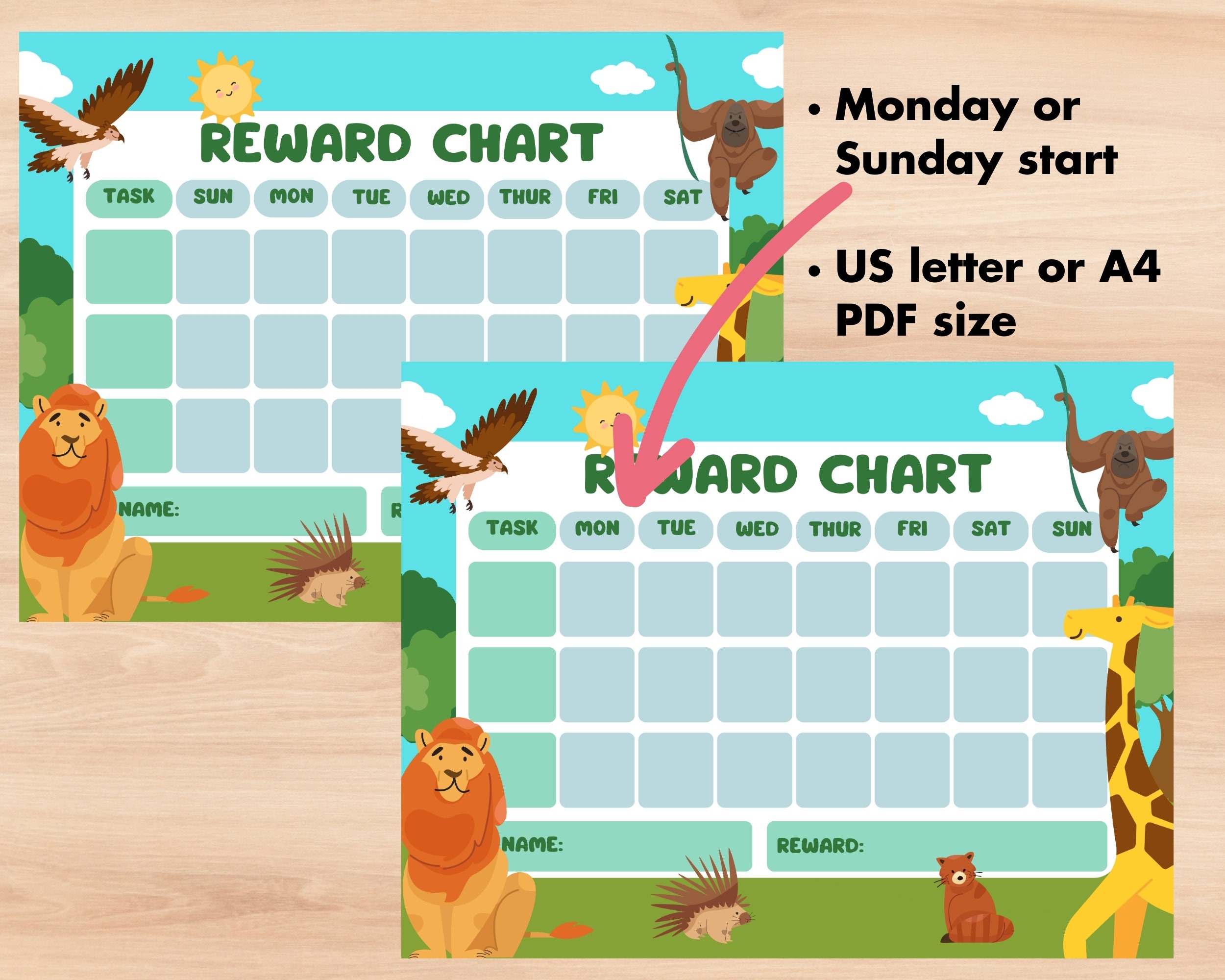 Safari Animal Reward Chart Toddler, Jungle Potty Training,printable ...