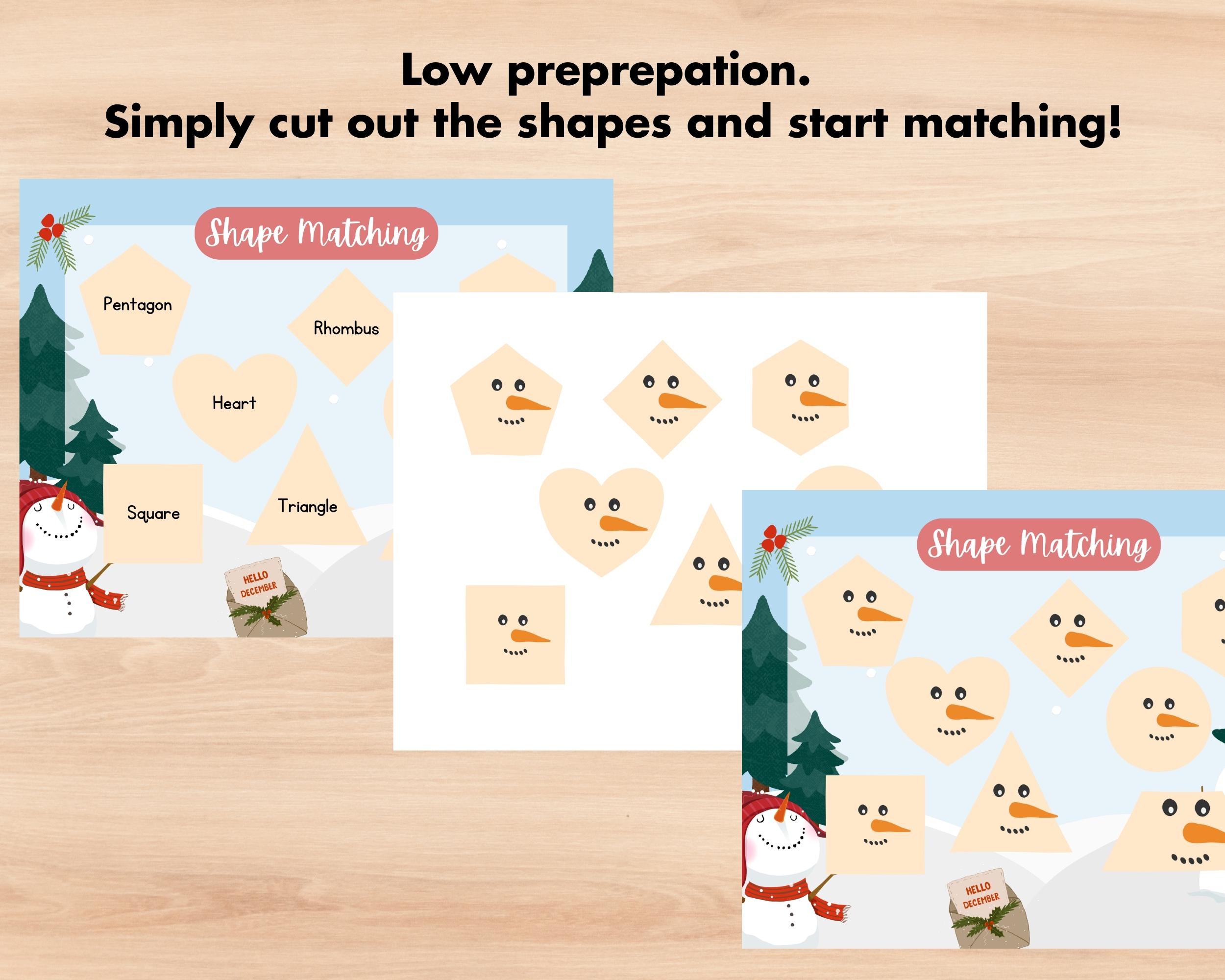 Snowman Shapes Matching Activity, Shapes Sorting Game, Printable ...