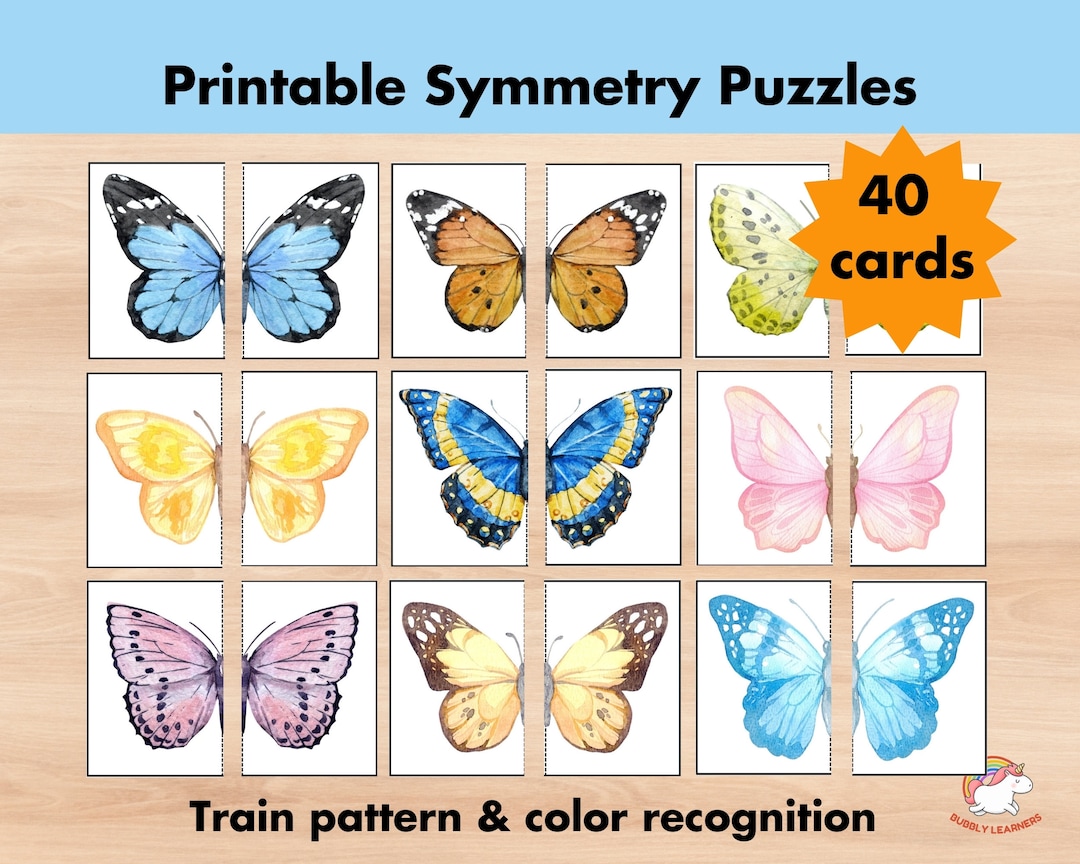 40 Butterfly Matching Card Game, Symmetry Puzzle, Butterfly Pattern ...