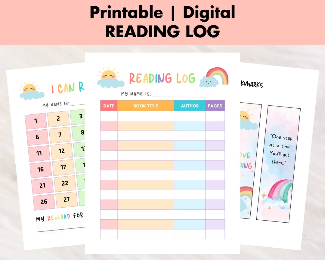 Printable Kids Reading Log Rainbow, Kids Book Tracker Bookmarks ...