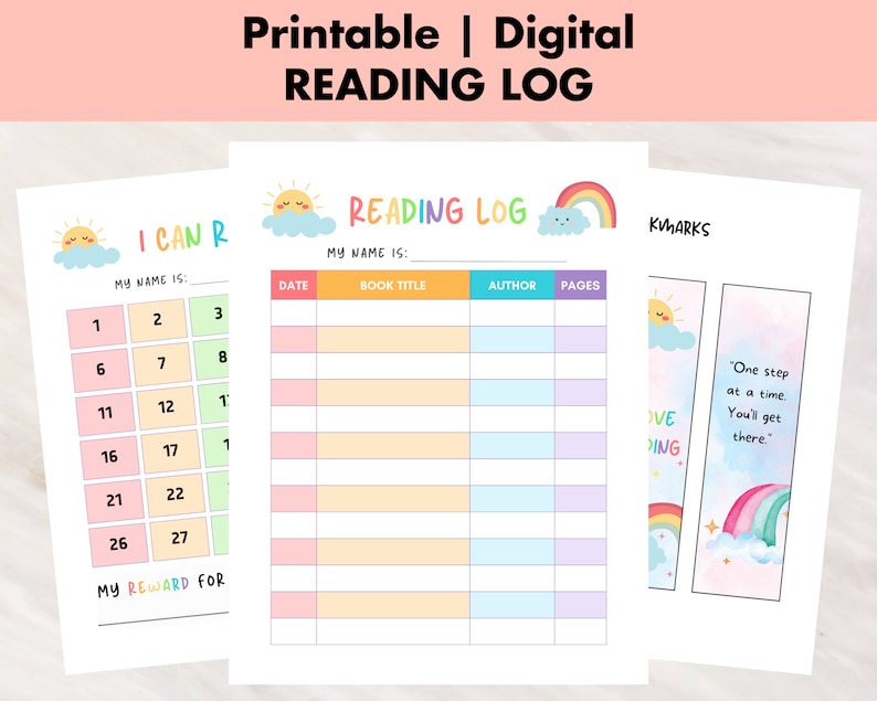 Printable Kids Reading Log Rainbow, Kids Book Tracker Bookmarks ...