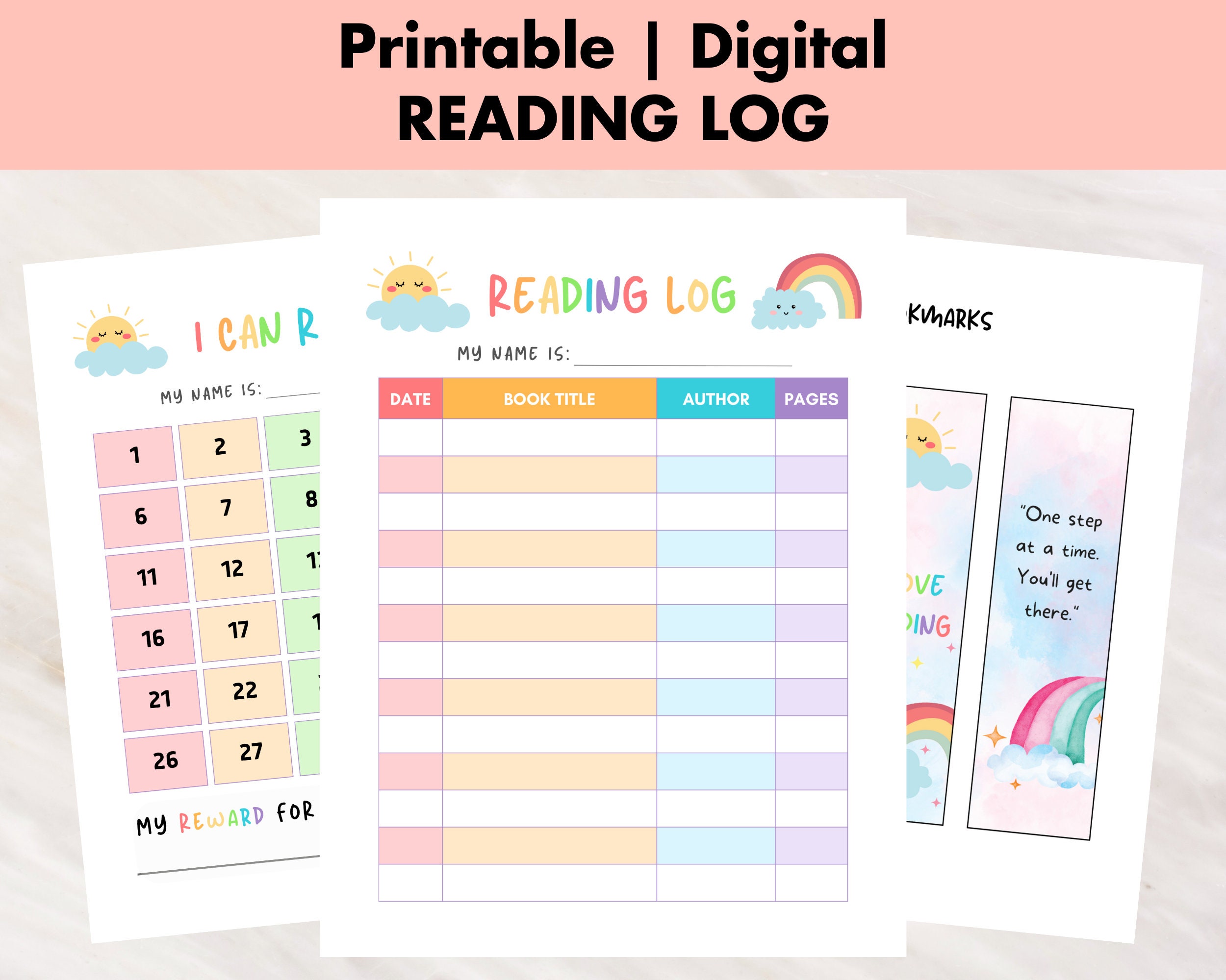 Printable Kids Reading Log Rainbow, Kids Book Tracker Bookmarks ...