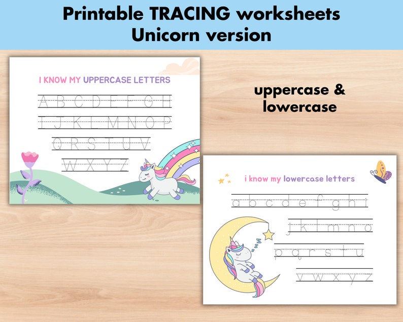 Unicorn Alphabet Tracing Sheets Handwriting Practice, Preschool ...