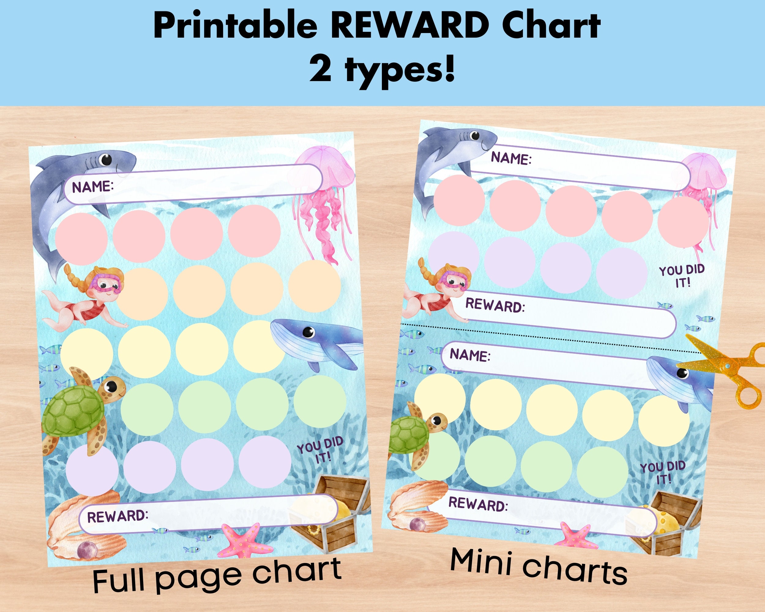Ocean Reward Chart Toddler, Watercolor Sea Reward Chart Mini, Printable ...