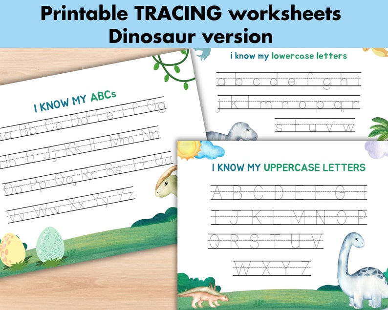 Dinosaur Alphabet Tracing Sheets Handwriting Practice, Preschool ...