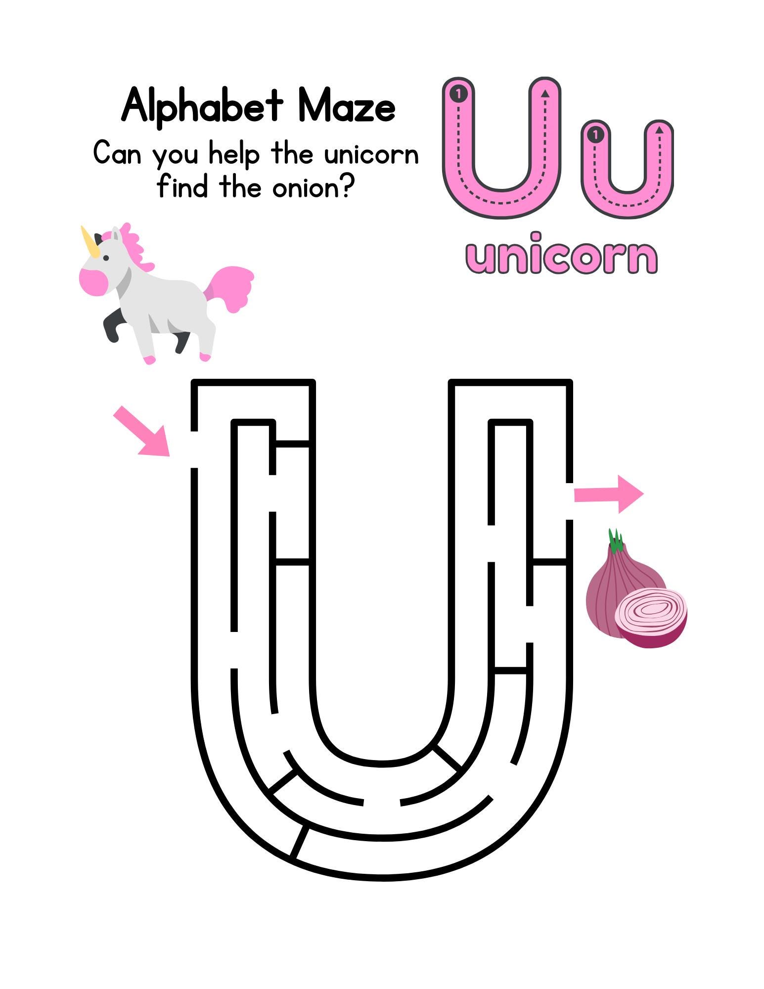 Printable Alphabet Maze Worksheets for Kids, Letter Maze Puzzle Game ...