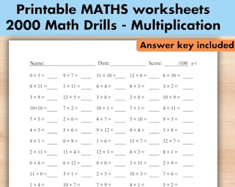10 Printable Multiplication Worksheets, Fill in the Blanks Single Digit ...