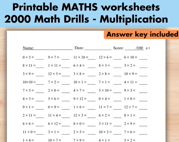 24 Printable Multiplication Worksheets, Fill in the Blanks Single Digit ...