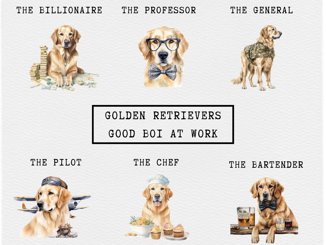 Golden Retriever Clipart, Good Boi at Work Clipart, Watercolor 14 Png ...