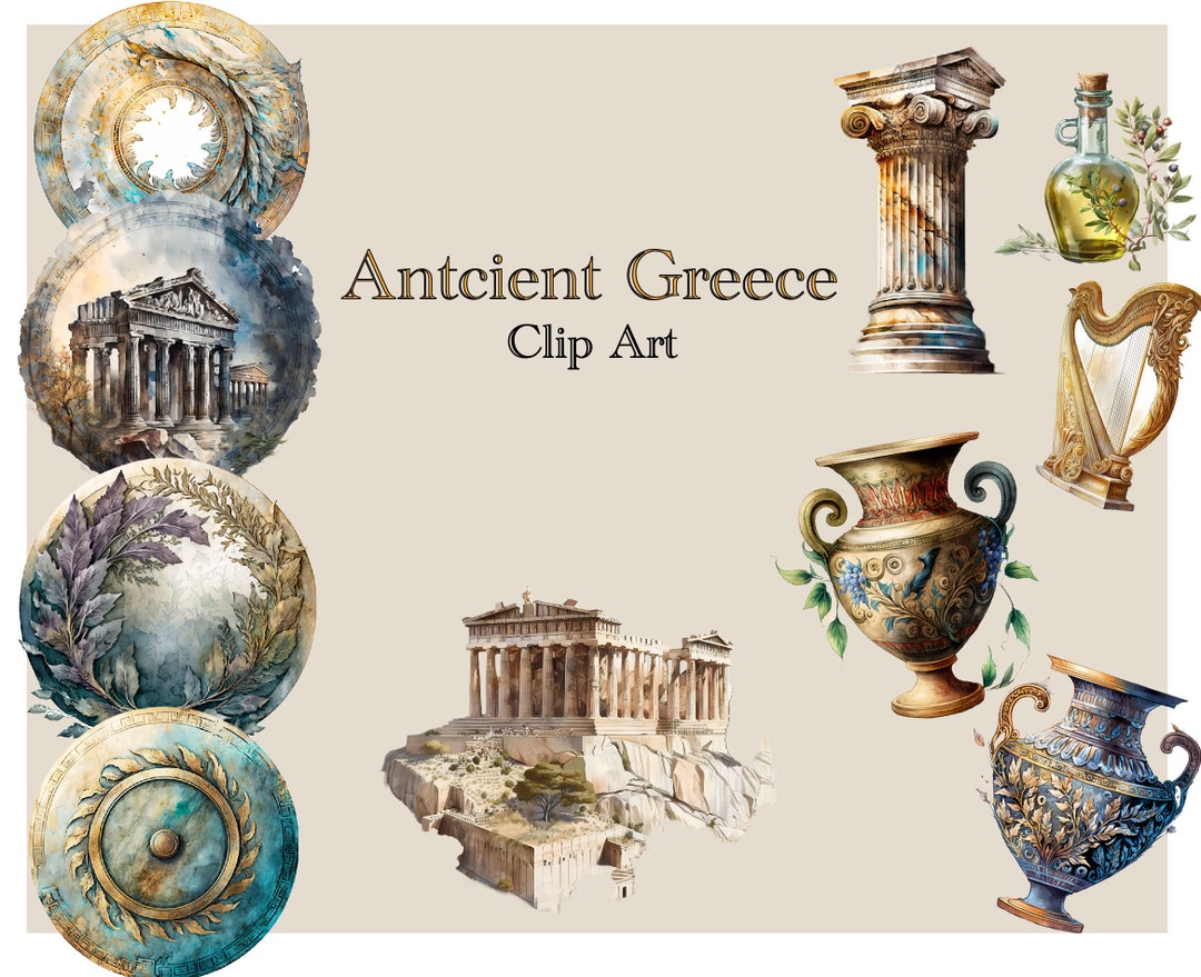 Watercolour Ancient Greek Clipart Bundle, 10 High Quality PNG, Print ...
