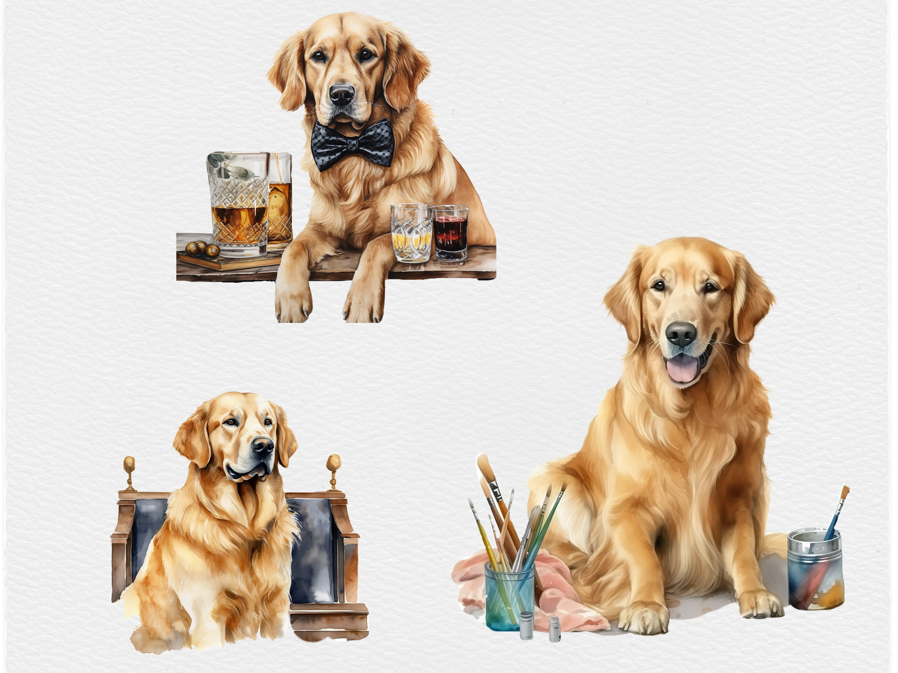 Golden Retriever Clipart, Good Boi at Work Clipart, Watercolor 14 Png ...