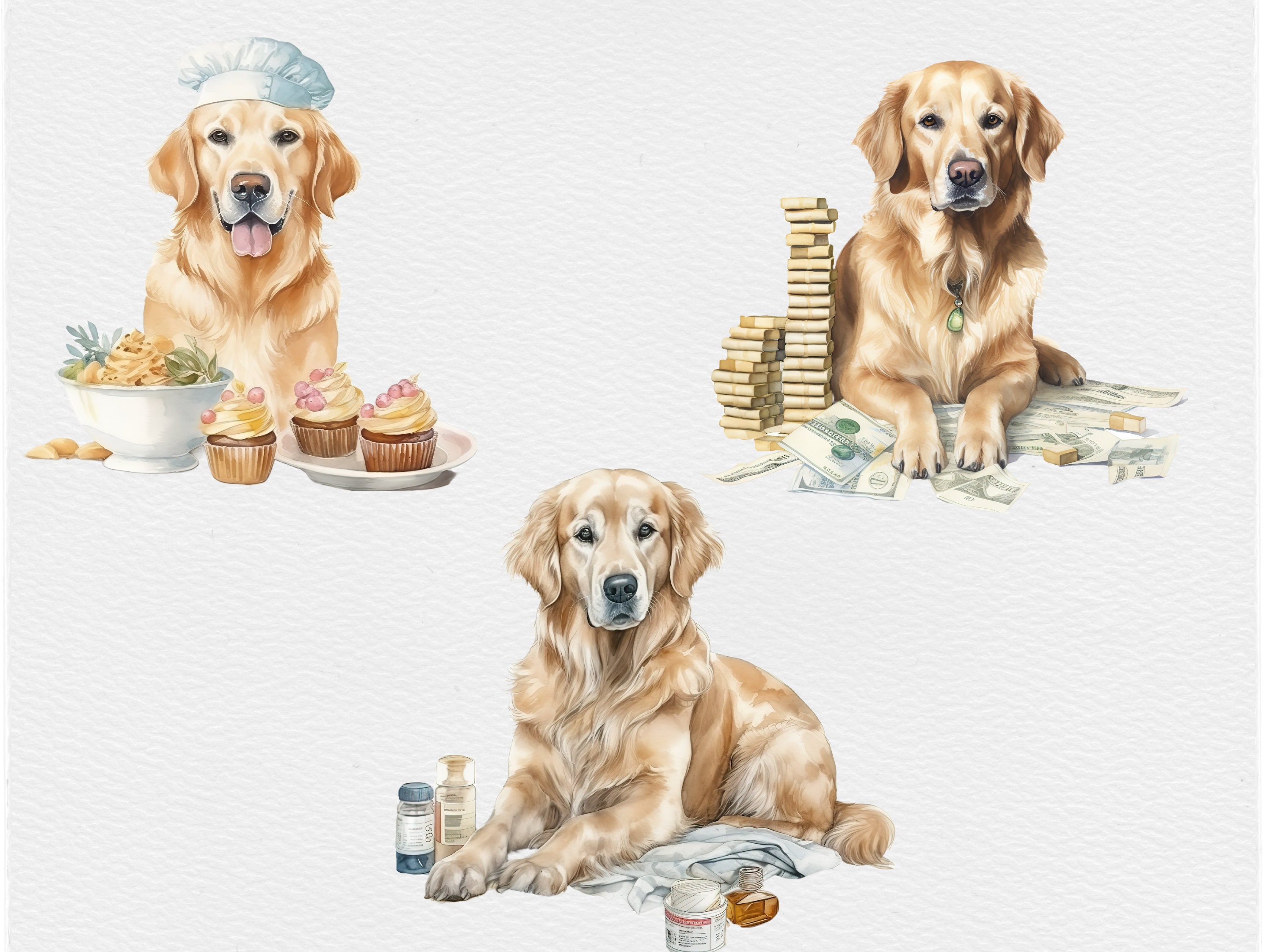 Golden Retriever Clipart, Good Boi at Work Clipart, Watercolor 14 Png ...