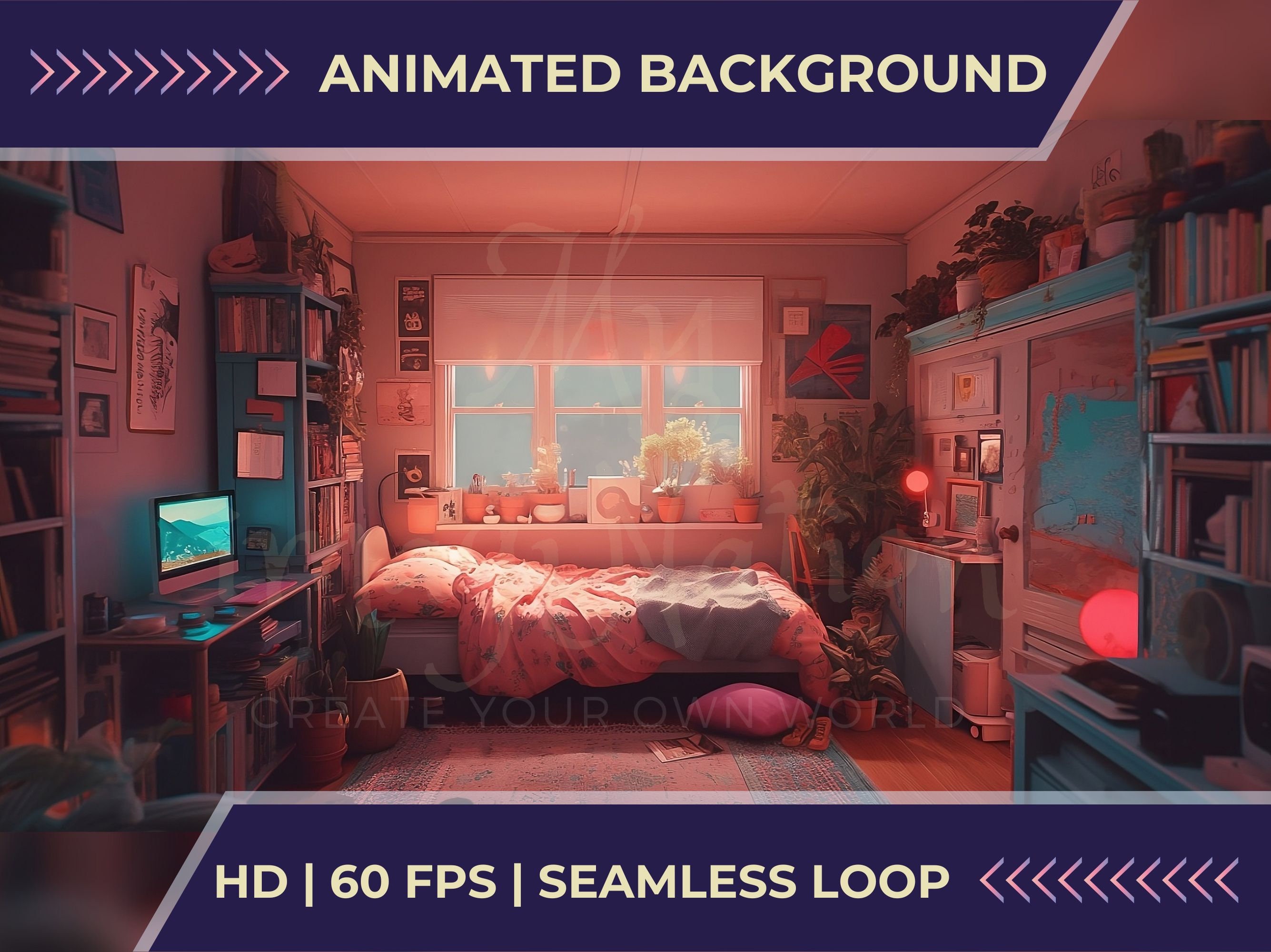 Animated Vtuber Background, Urban Bedroom, Twitch Overlay Scene, Vtuber ...